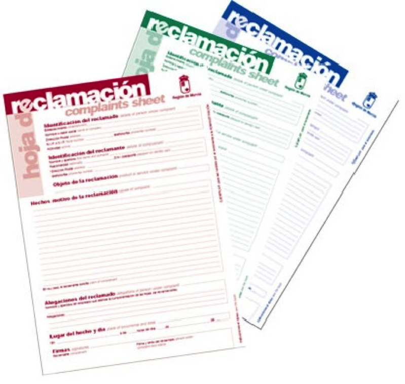 Hoja de reclamaciones a disposición de los clientes