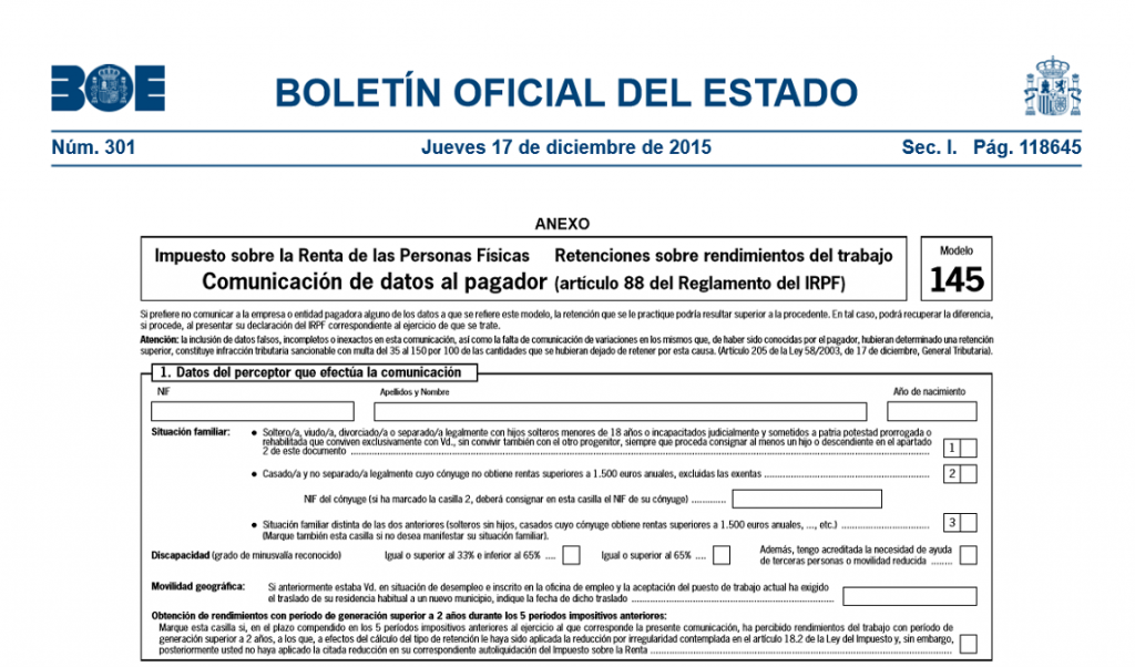 modelo 145 | Asesoría y Gestoría en Sevilla